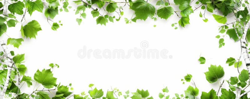 A Frame of Birch Leaves and Branches, Isolated on a White Background ...