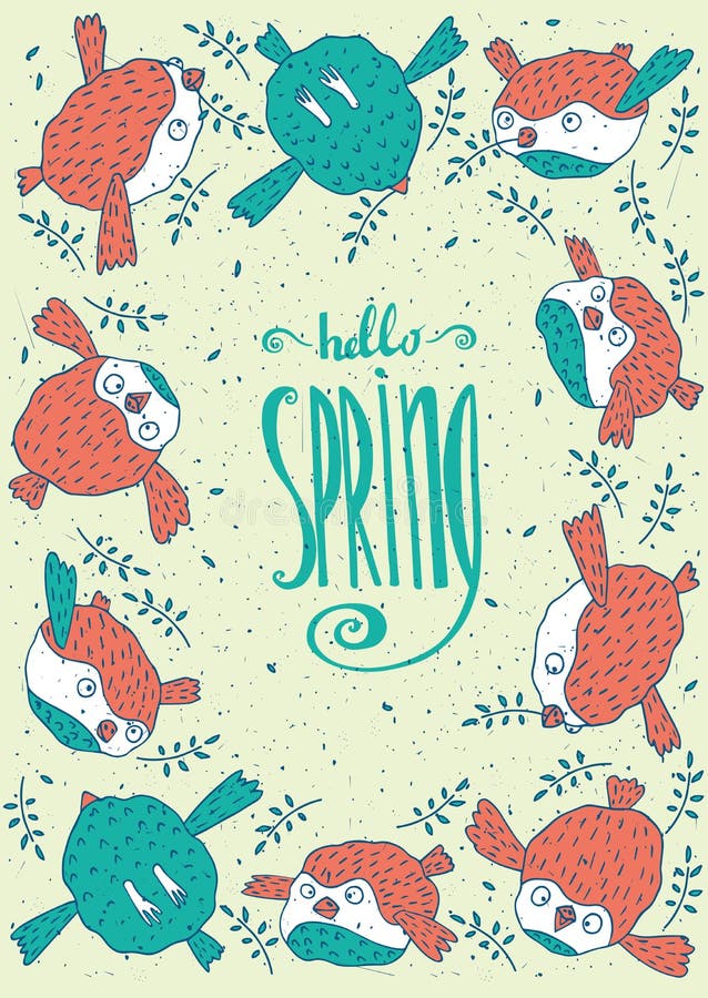 Frame from Birds with Hello Spring Stock Vector - Illustration of ...