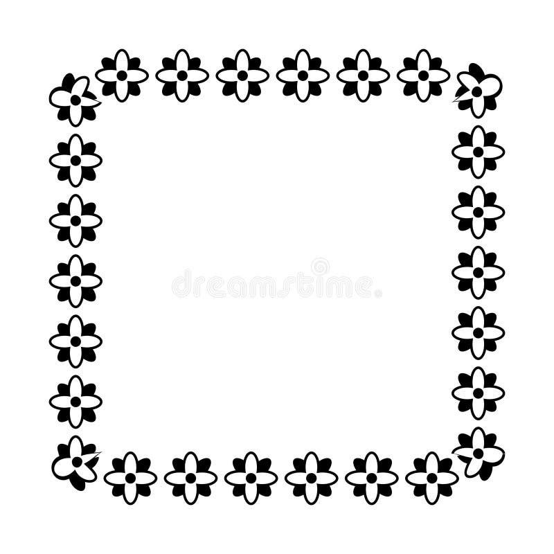 Frame Black Flower Square, Simple Vector Isolated on White Stock Vector ...