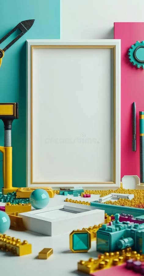 Frame with Blank Paper on Table Tools Stock Illustration - Illustration ...
