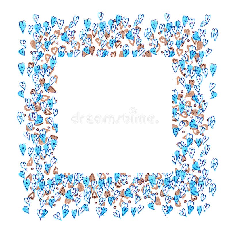 Frame of Blue and Brown Hearts on a White Background Stock Illustration ...