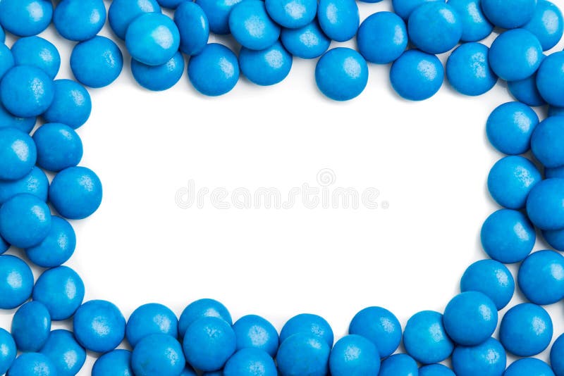 Frame of Blue Chocolate Candy on White Background with Space Stock ...