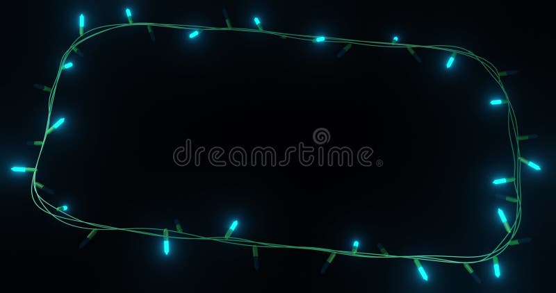 Frame of Blue Christmas String Lights Flashing on Black Background ...