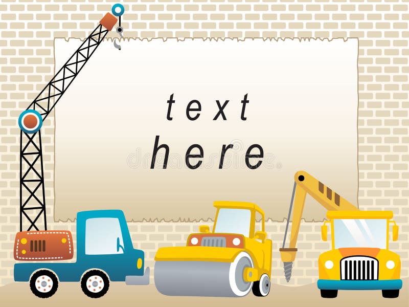 Frame Border with Construction Vehicles Cartoon on Bricks Background ...