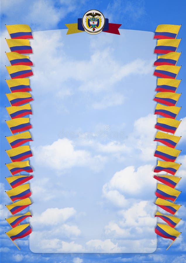 Frame and Border with Flag and Coat of Arms Colombia. 3d Illustration ...