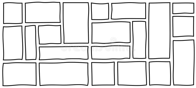 Frame Border Line Drawn Set, Square Rectangle Outline Empty Doodle ...
