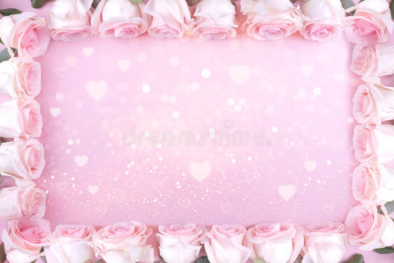 Frame Border of Pink Roses Around the Edges on a Pink Background Stock ...