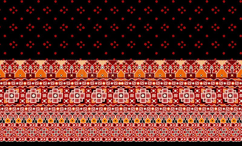 Frame Border with Red Background in Sindhi Ajrak Style, Vector ...