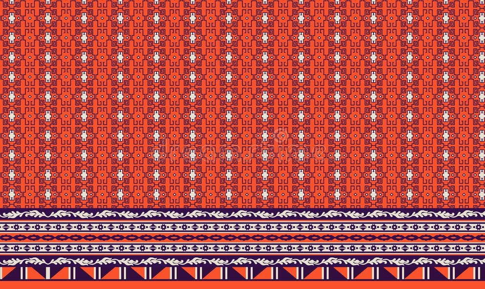 Frame Border with Red Background in Sindhi Ajrak Style, Vector ...