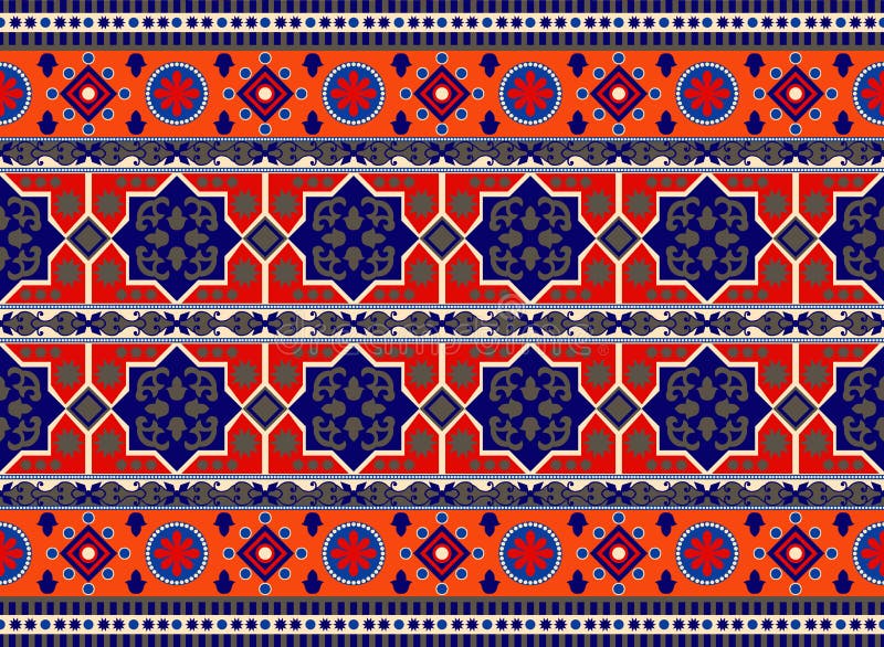 Frame Border with Red Background in Sindhi Ajrak Style, Vector ...