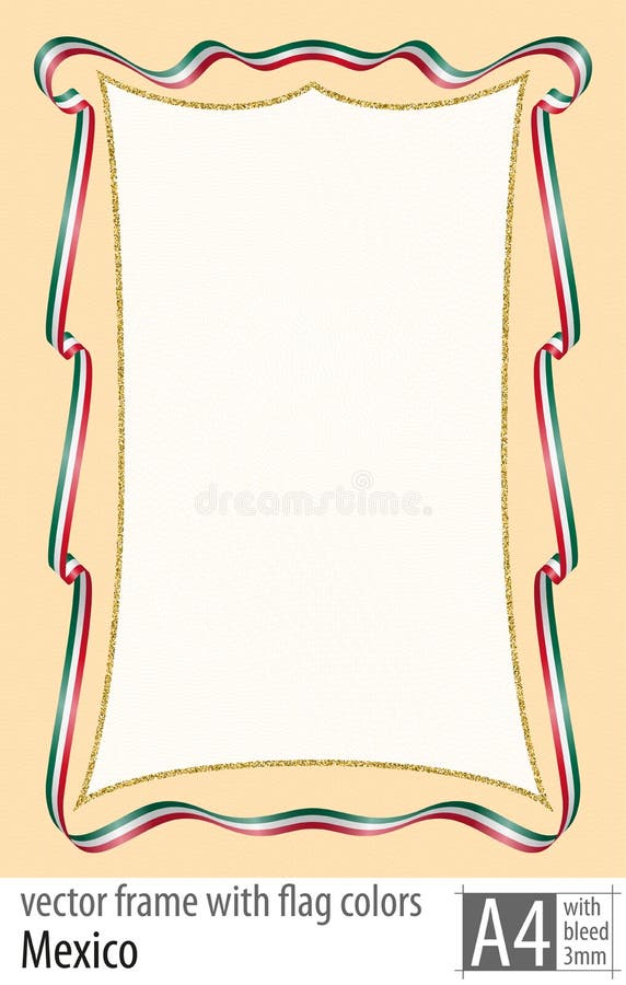 Frame and Border of Ribbon with the Colors of the Mexico Flag, with ...