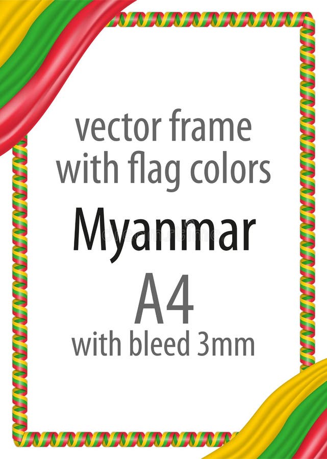 Frame and Border of Ribbon with the Colors of the Myanmar Flag Stock ...