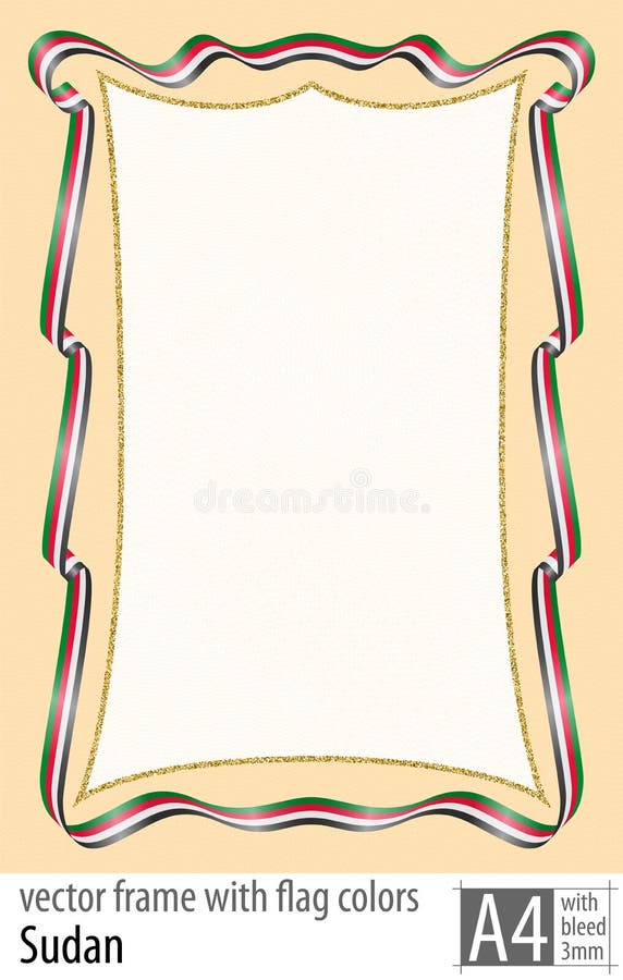 Frame and Border of Ribbon with the Colors of the Sudan Flag, with ...