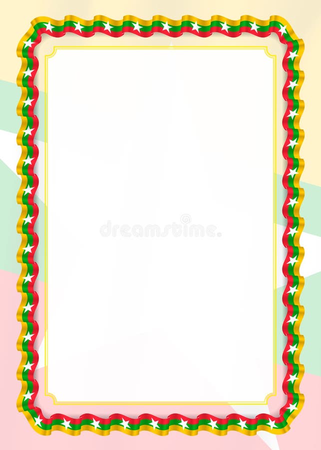 Frame and Border of Ribbon with Myanmar Flag, Template Elements for ...