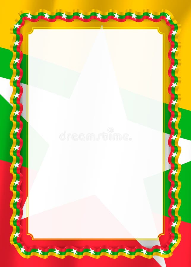 Frame and Border of Ribbon with Myanmar Flag, Template Elements for ...