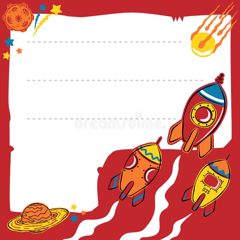 Frame Border Template of Hand Drawn Spaceship Cartoon, Space Elements ...