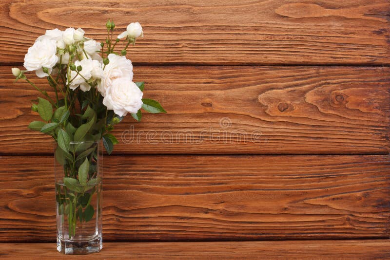 Frame of the Bouquet of White Roses on a Wooden Stock Photo - Image of ...