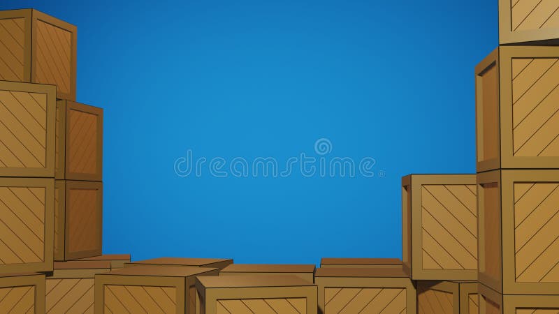 Frame of Boxes with Blue Background, Wooden Box. Slide Presentation ...