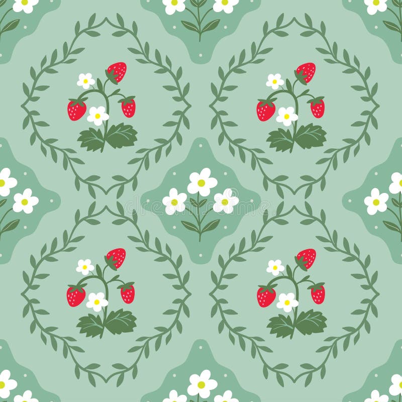 Strawberries and Flowers Seamless Pattern, Vintage Spring and Summer ...