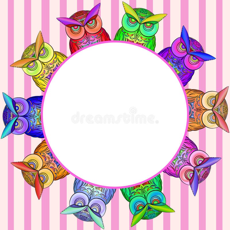 Frame with Bright, Colorful Owls Stock Vector - Illustration of bird ...