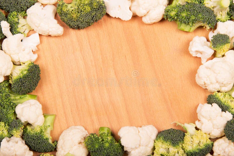 Frame of Broccoli and Cauliflower on a Wooden Board Stock Photo - Image ...