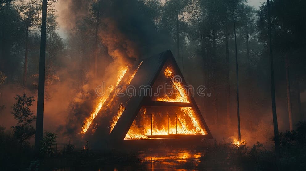 A-frame Cabin in the Middle of a Forest on Fire Stock Image - Image of ...