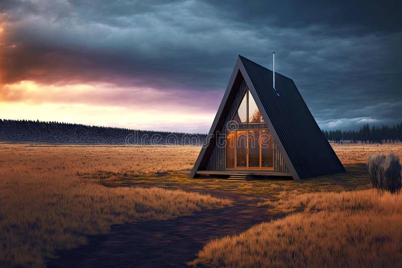 A-frame Cabin in Modern Architectural Style in Open Field Stock ...