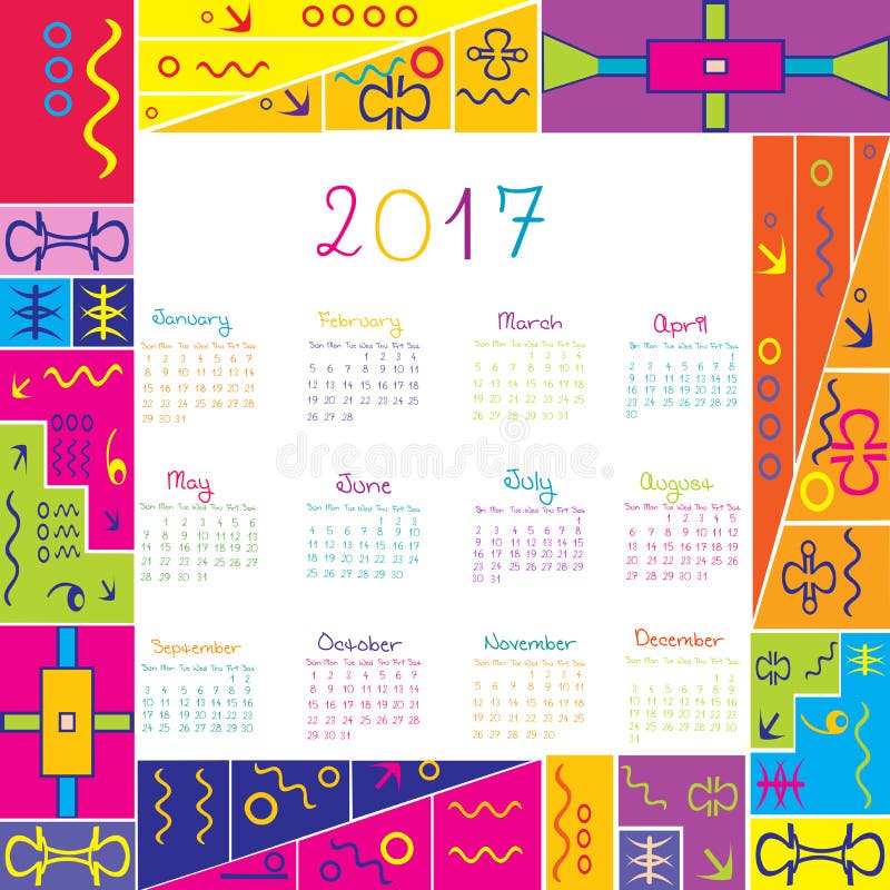 2017 Frame Calendar with Ethnic Motifs Stock Vector - Illustration of ...