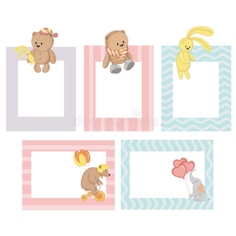 Frame with Cartoon Animals, Vector Illustration of Cute Animals Stock ...