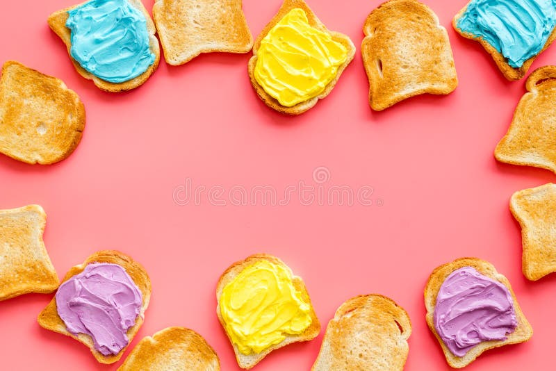 Frame of Cheese Spread Toast Bread. Food Background, Top View Stock ...