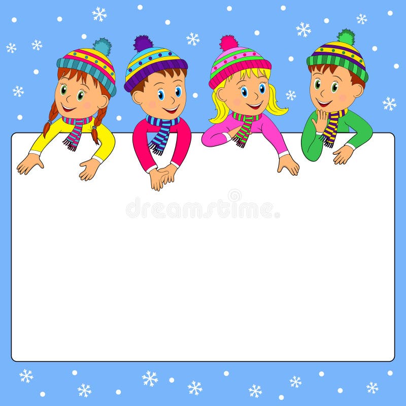 Frame with Children on a Winter Background Stock Vector - Illustration ...
