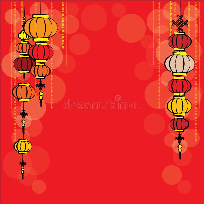 Frame of Chinese Lanterns and Bokeh on Red Stock Vector - Illustration ...
