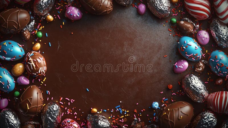 A Frame of Chocolate Eggs, Foil-wrapped Candies, and Sprinkles Stock ...