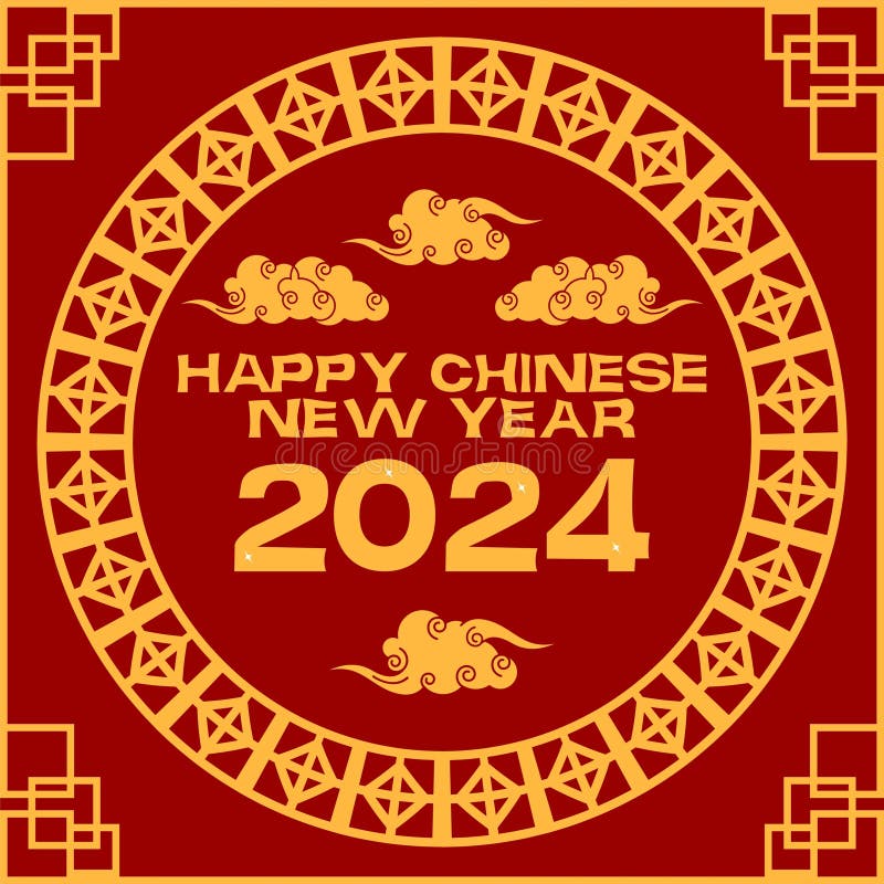 Frame Circle with Clouds and Square Frame Happy Chinese Lunar New Year ...