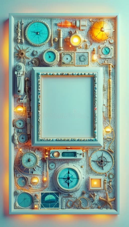 Frame with Clock and Other Items Stock Illustration - Illustration of ...