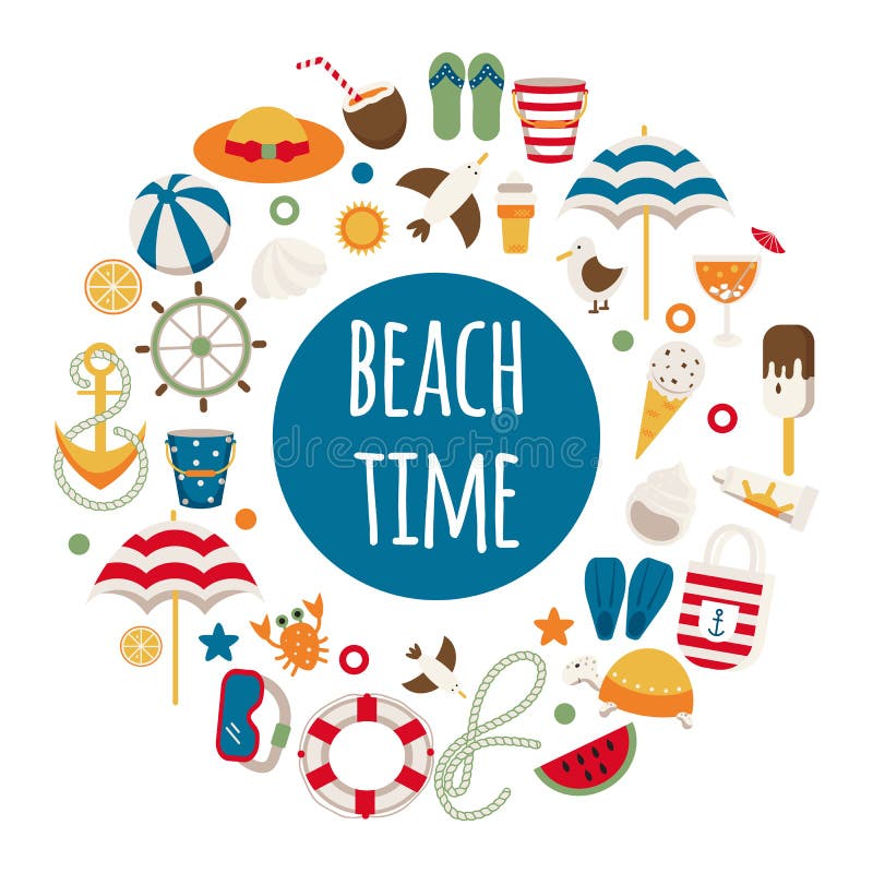 Frame with Collection of Beach Icons. Stock Vector - Illustration of ...