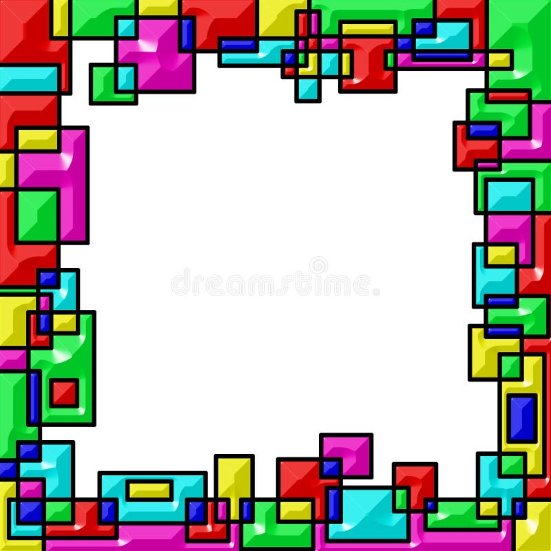 Frame, Colorated Edges of Geometric Shapes Overlapping. White ...