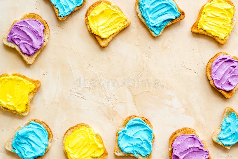 Frame of Cheese Spread Toast Bread. Food Background, Top View Stock ...