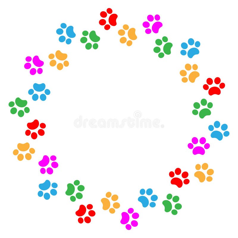 Round Frame with Colorful Animal Paws Stock Vector - Illustration of ...