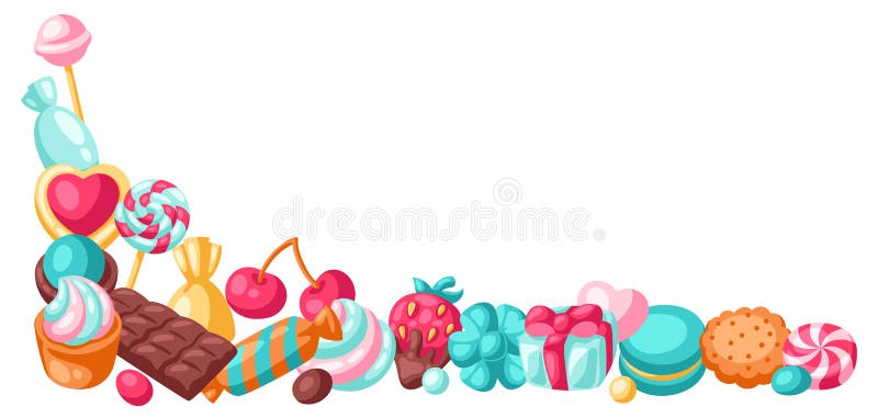 Frame with Various Candies and Sweets. Confectionery or Bakery Stylized ...