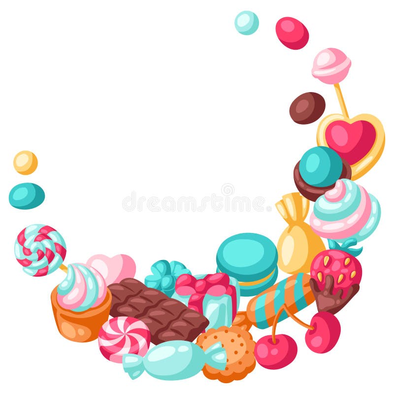 Frame with Various Candies and Sweets. Confectionery or Bakery Stylized ...