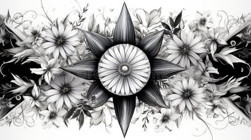 Frame Compass Black and White Stock Illustration - Illustration of ...