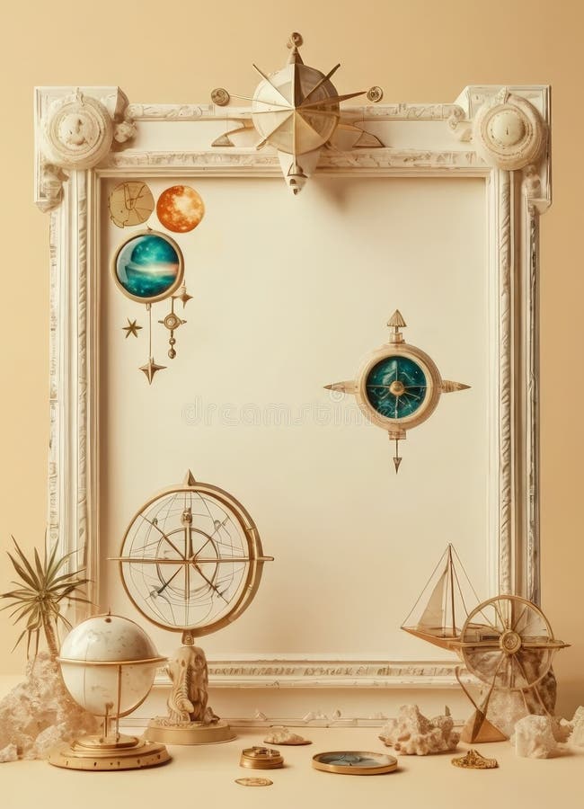 Frame with Compass, Compass and Other Objects Stock Illustration ...