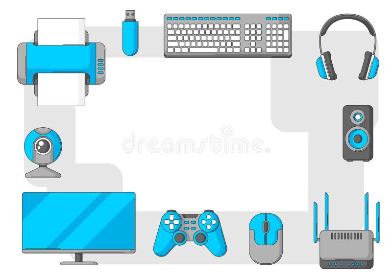 Frame with Computer Equipment. Gaming Technology and Work Devices Stock ...