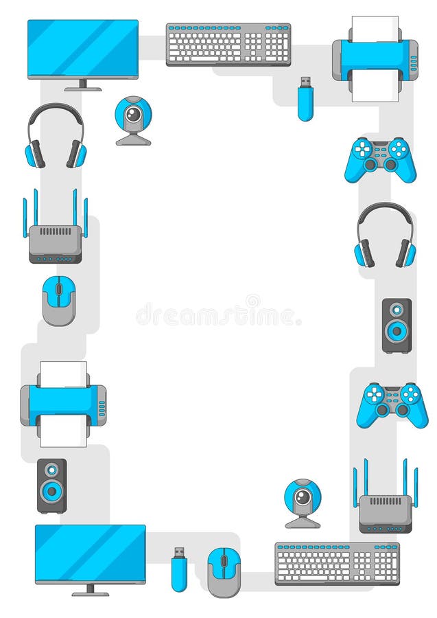 Frame with Computer Equipment. Gaming Technology and Work Devices Stock ...