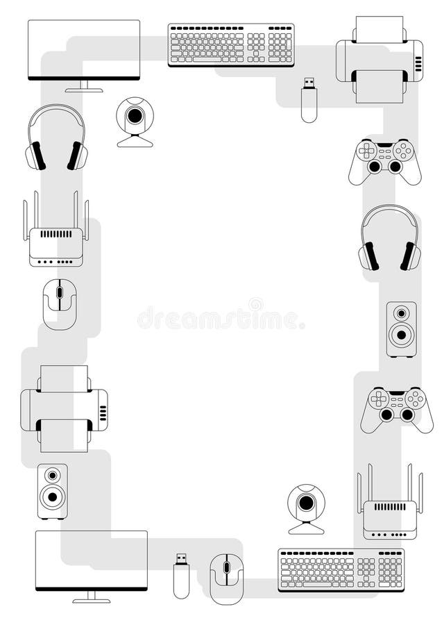 Frame with Computer Equipment. Gaming Technology and Work Devices Stock ...