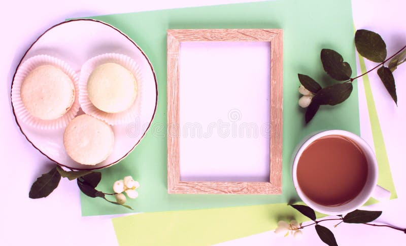 Frame for Congratulations, Coffee and Macaroons Stock Photo - Image of ...