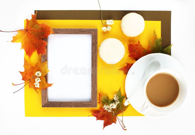 Frame for Congratulations, Coffee and Macaroons Stock Image - Image of ...