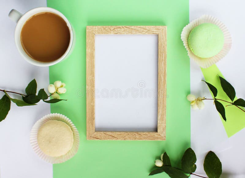 Frame for Congratulations, Coffee and Macaroons Stock Image - Image of ...
