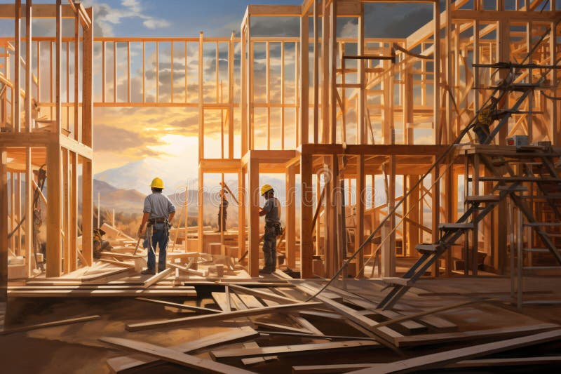 Frame Construction, Residential Construction Home, Carpenter Working, Stock Photo - Image of ...